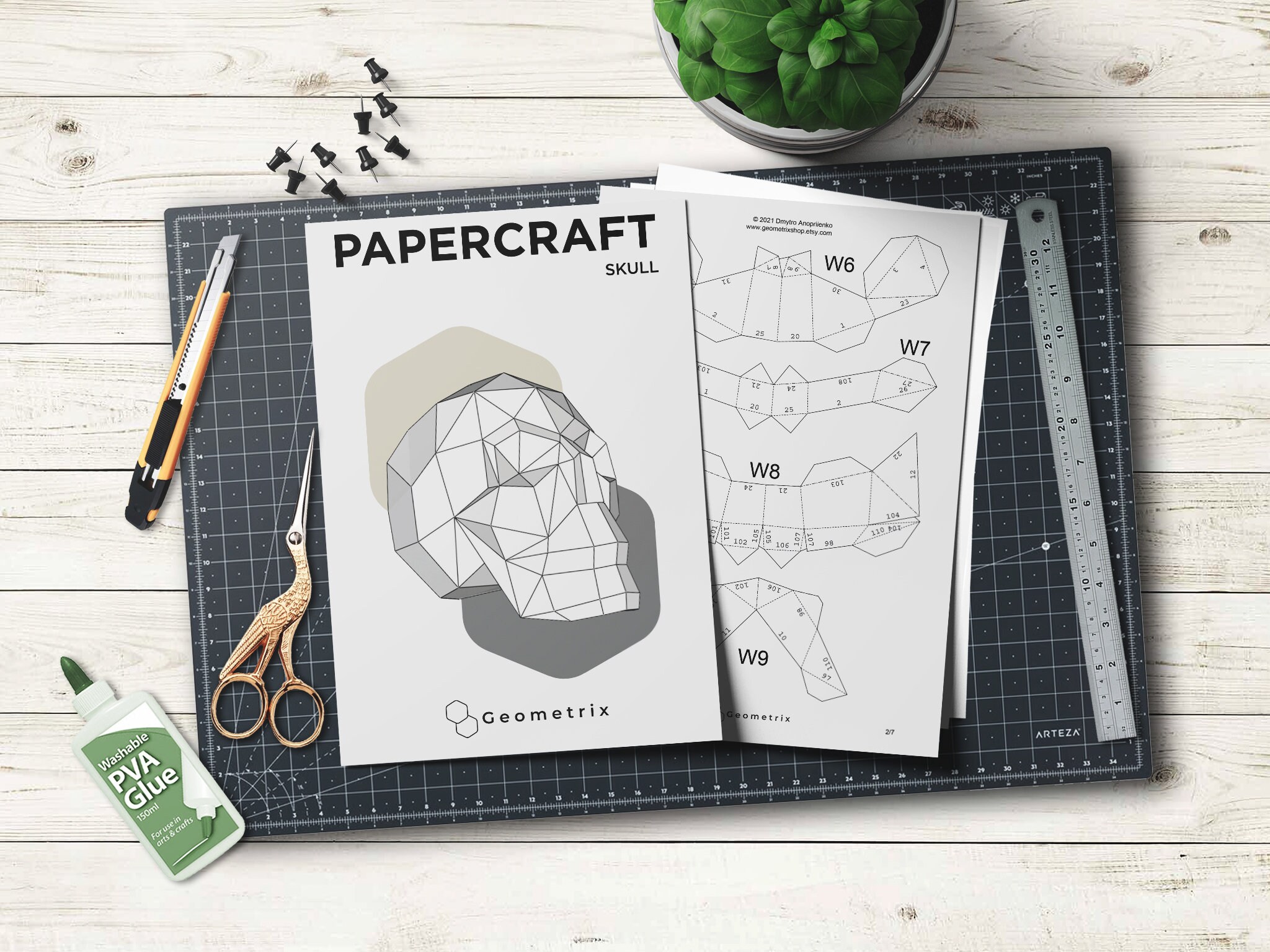 Skull Low poly papercraft 3d model PDF template | Etsy