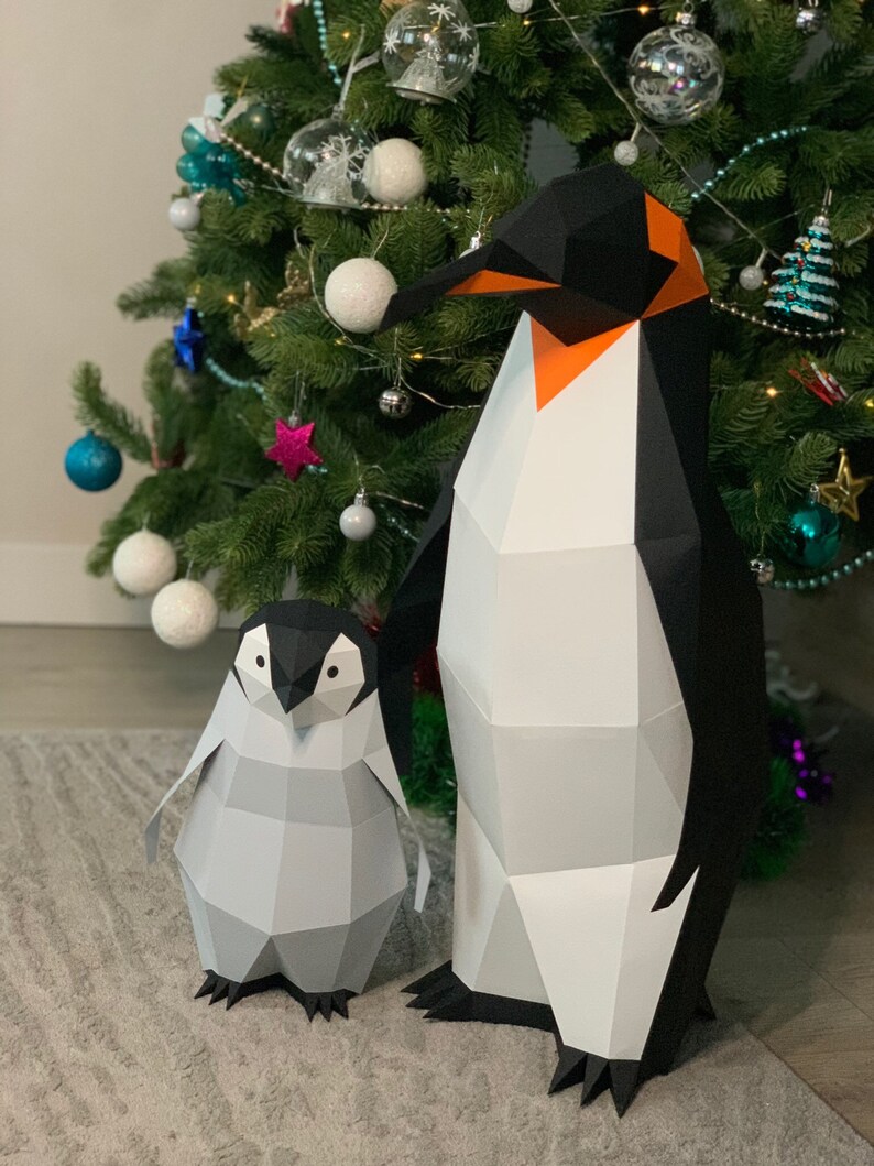 Emperor Penguin Family Papercraft: Low Poly DIY Sculpture (PDF Template ...