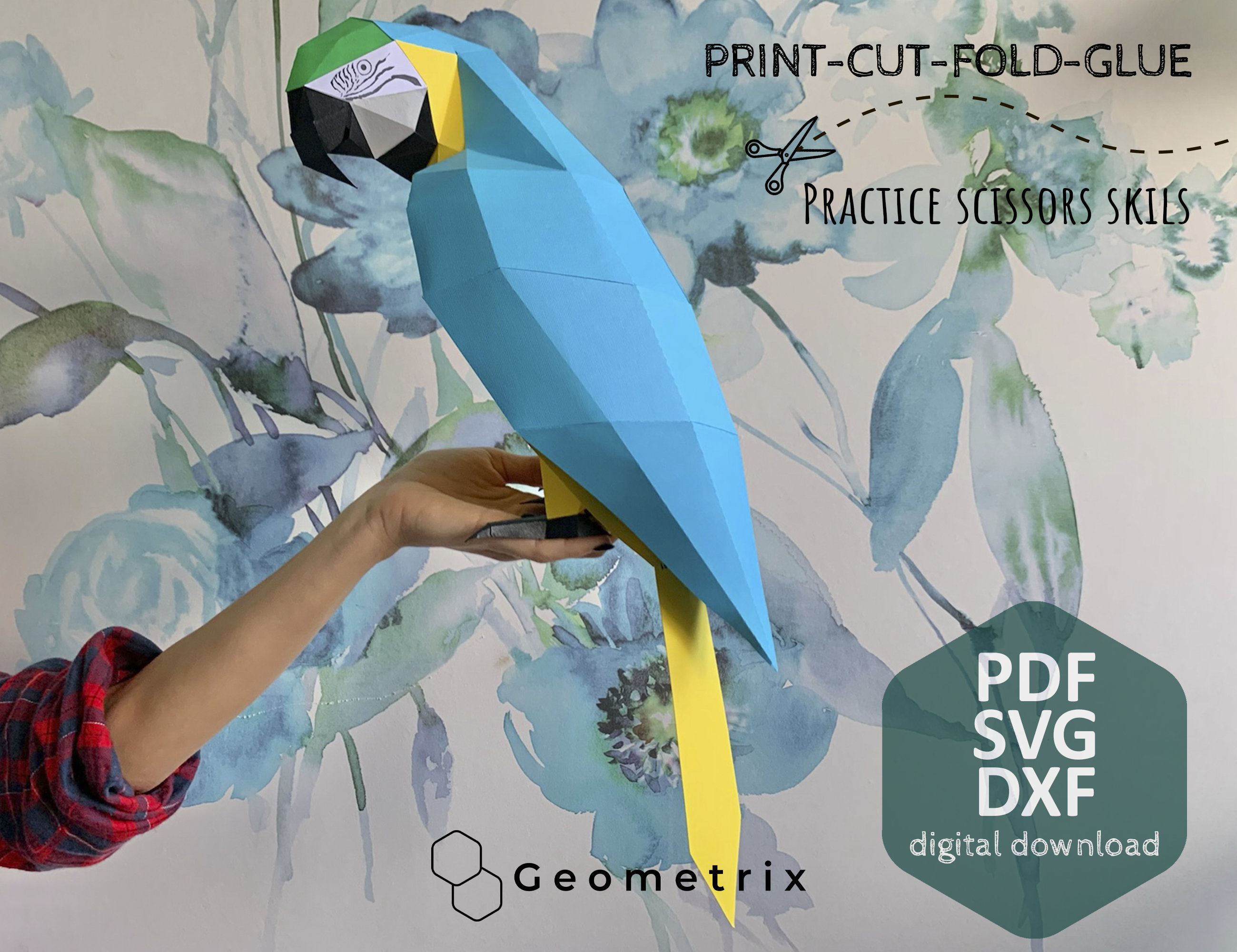 Macaw (blue-and-yellow) - Low Poly, Papercraft Sculpture, Digital ...