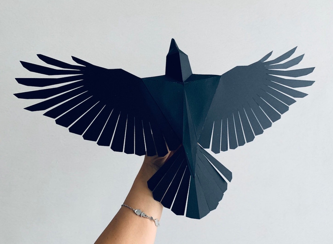 Crow Make Your Own Low Poly Bird on Fly Geometric Bird - Etsy Australia
