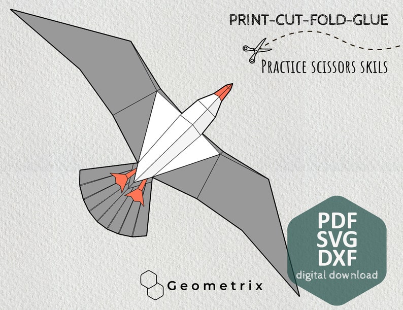 Low Poly Seagull Papercraft: DIY Geometric Bird Sculpture (PDF Template ...