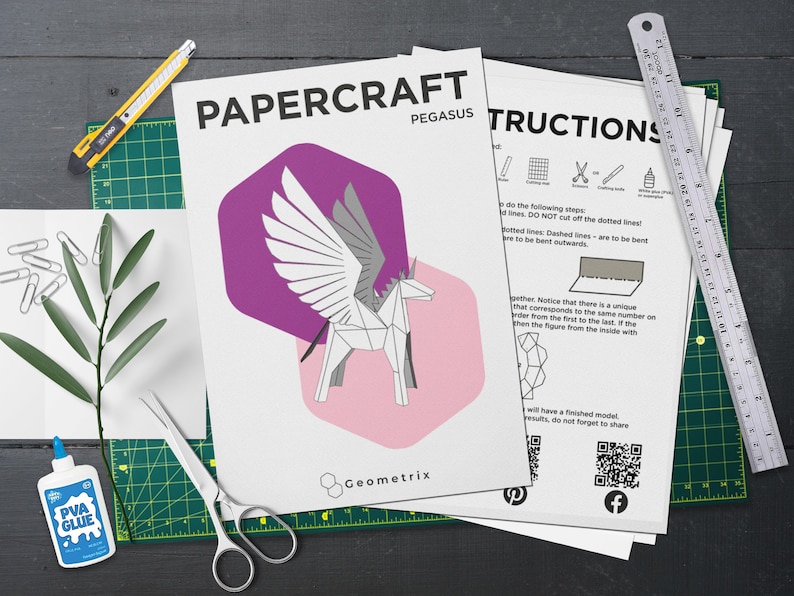 Pegasus / Unicorn - Make Your Own 3D Paper Toy, Medieval Party ...