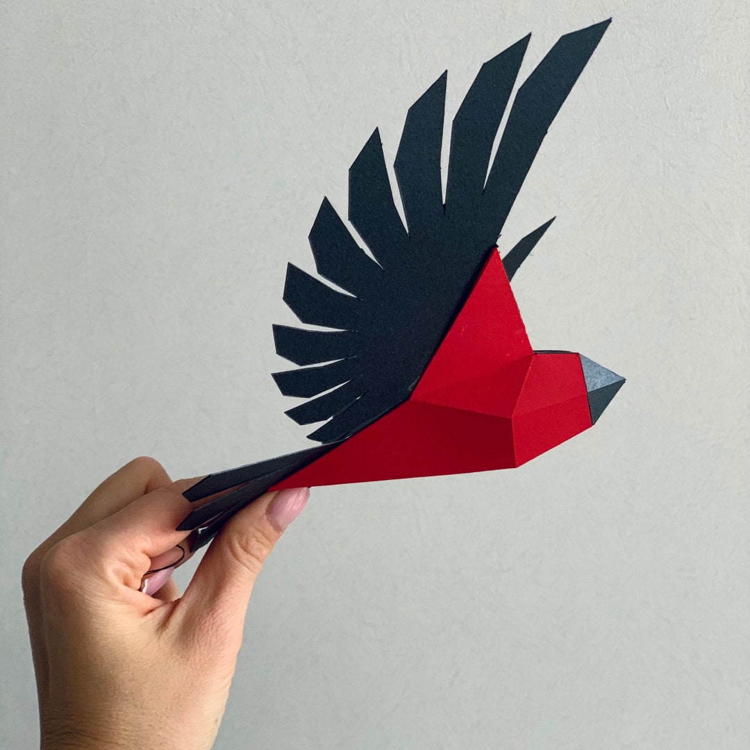 Low Poly Bullfinch Papercraft – Geometric Bird Sculpture (PDF Template ...