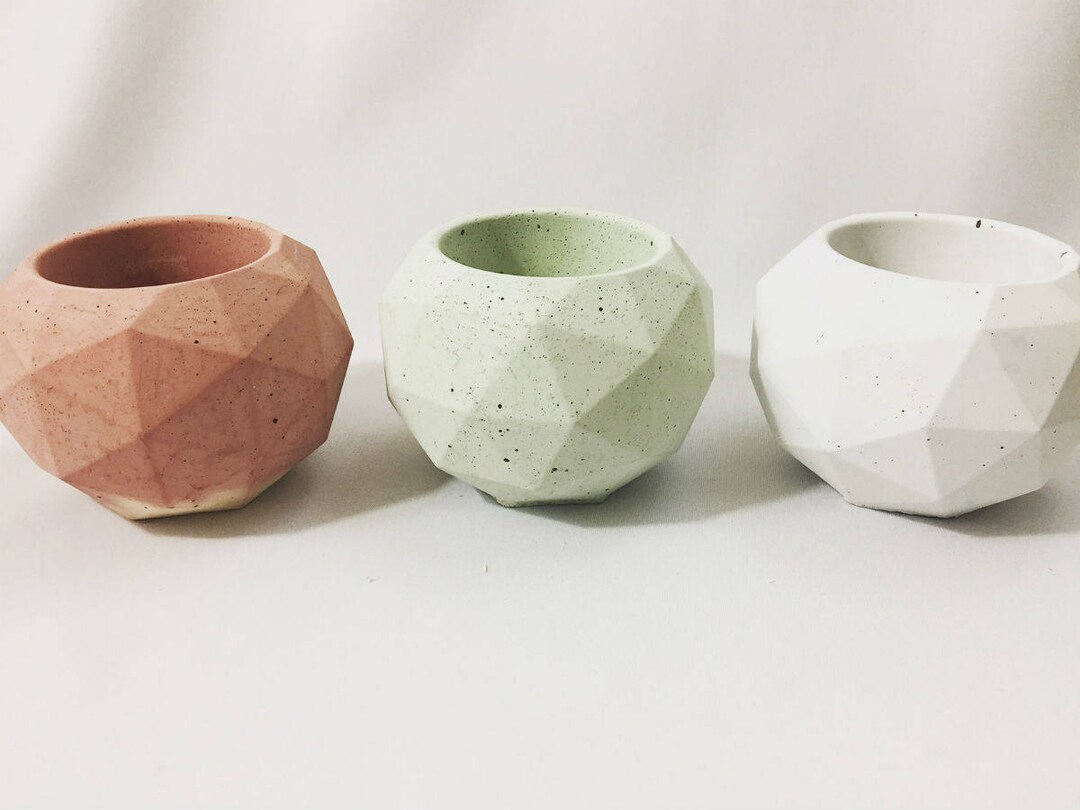 Set of 3 Geodesic Concrete Planters / Holder / Airplant Planter ...