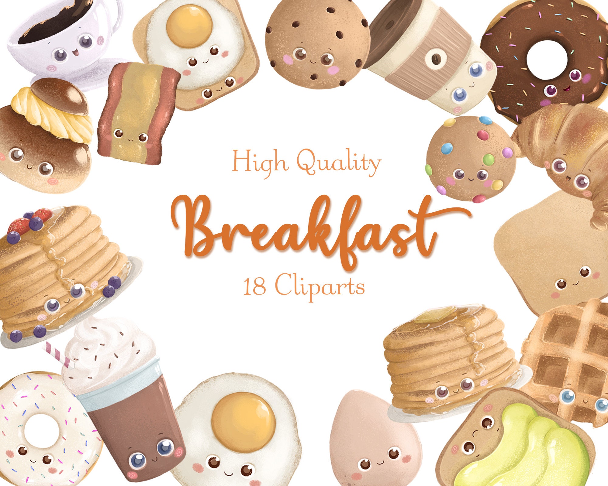 Cute Breakfast Cliparts • Food Stickers • Breakfast Food PNG • Cozy ...