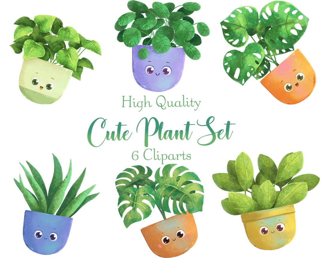 Cute Plant Cliparts • Plant in a Pot Stickers • Greenery PNG • Flora ...