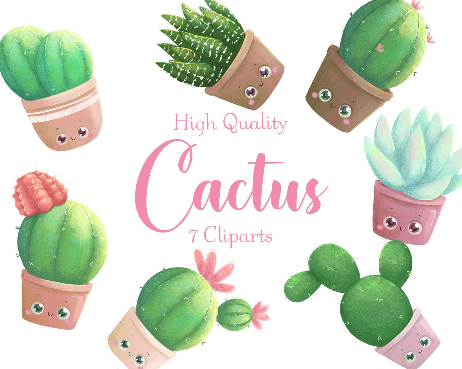 Cute Cactus Cliparts • Plant Stickers • Succulent PNG • Cute Plant ...