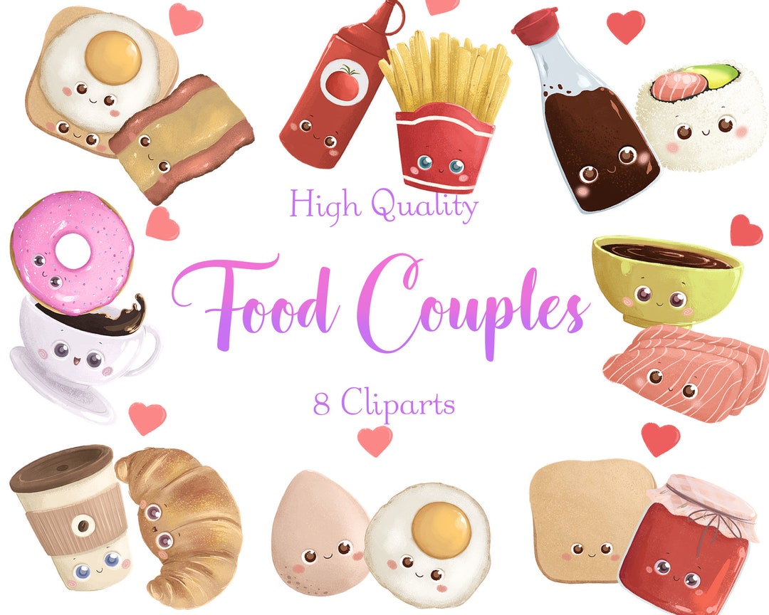 Cute Food Couples Cliparts • Kawaii Food Stickers • Romantic Food PNG ...