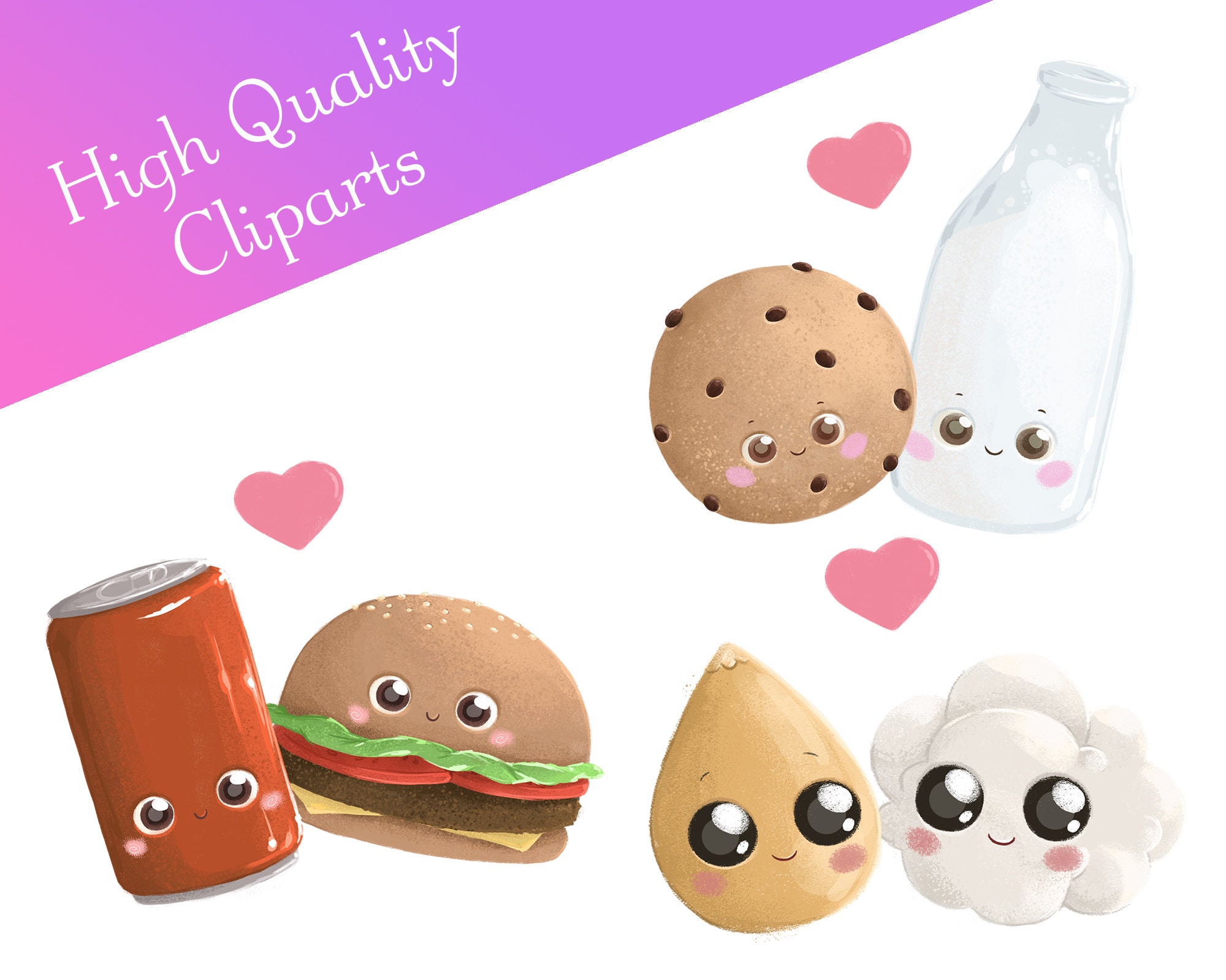 Kawaii Food Pairs Cliparts • Cute Food Stickers • Romantic Food PNG ...