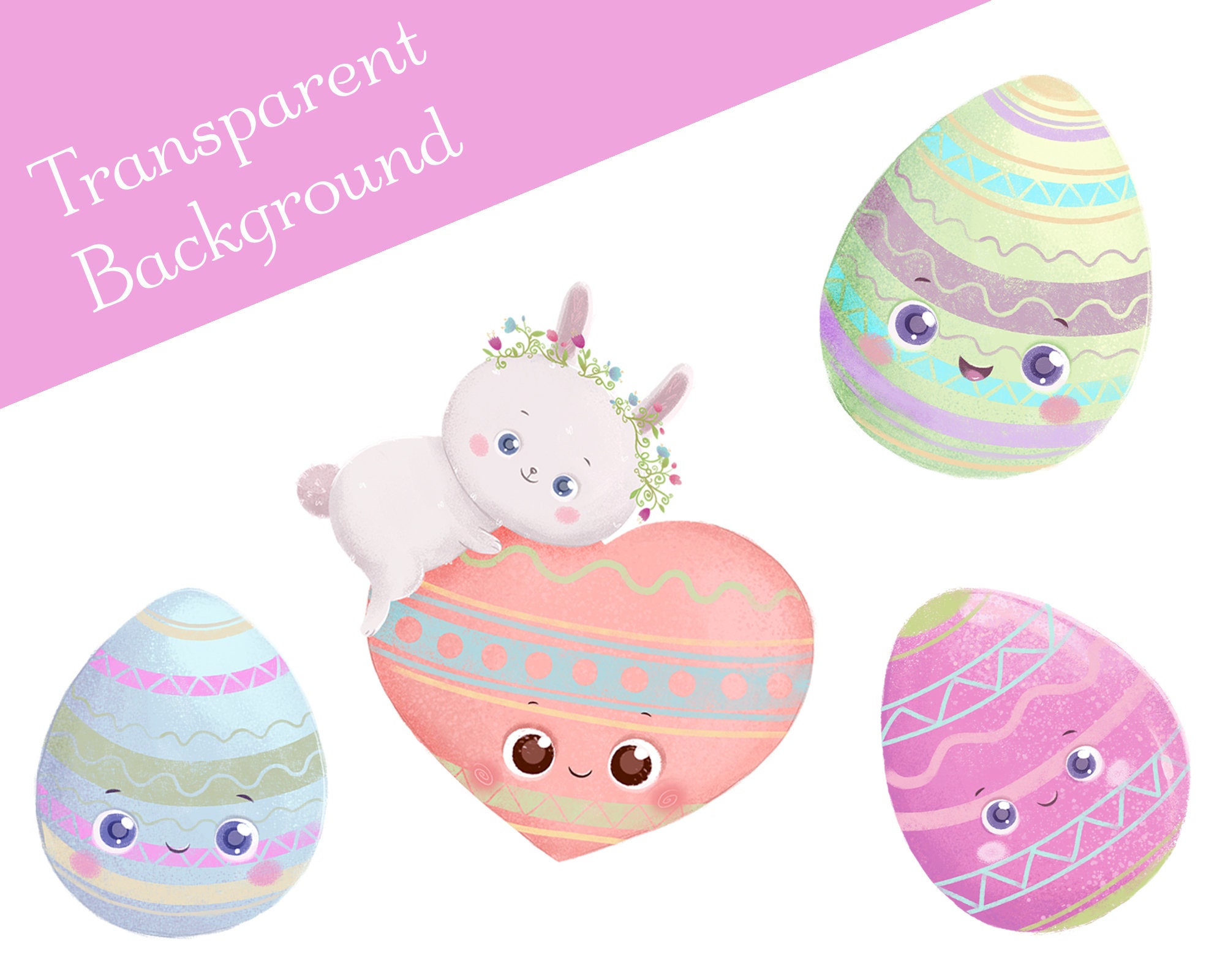 Cute Easter Cliparts • Easter Eggs Stickers • Easter Bunny PNG • Spring ...