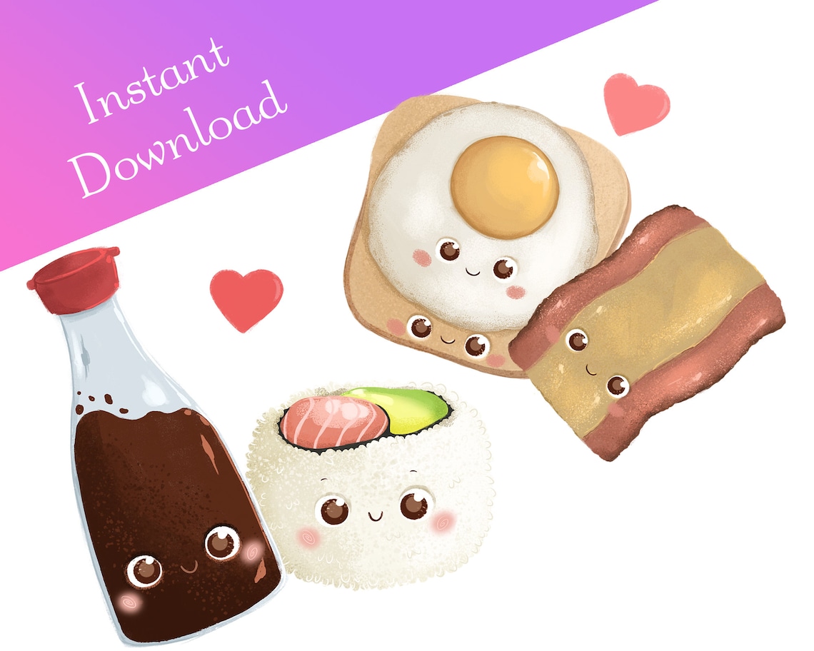 Cute Food Couples Cliparts • Kawaii Food Stickers • Romantic Food PNG ...