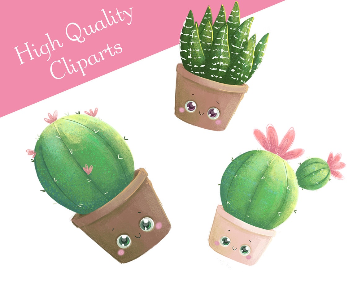 Cute Cactus Cliparts Plant Stickers Succulent PNG Cute Plant Clipart ...