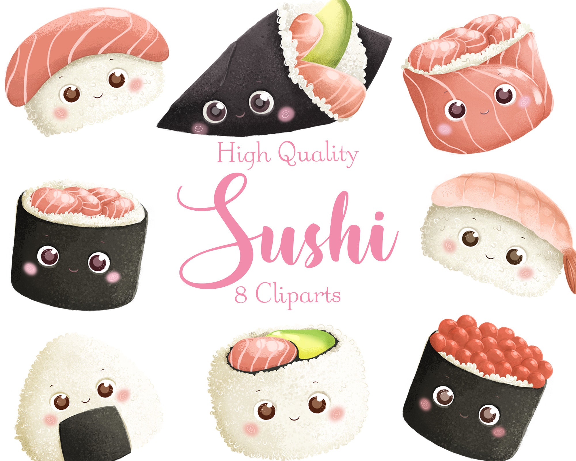 Cute Sushi Maki Cliparts • Food Stickers • Japanese Food PNG • Comfort ...