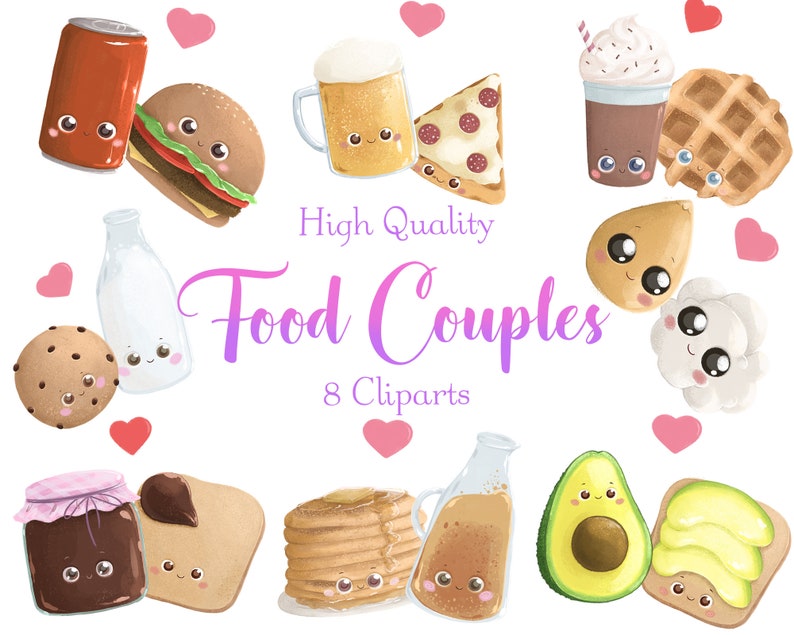 Kawaii Food Pairs Cliparts • Cute Food Stickers • Romantic Food PNG ...
