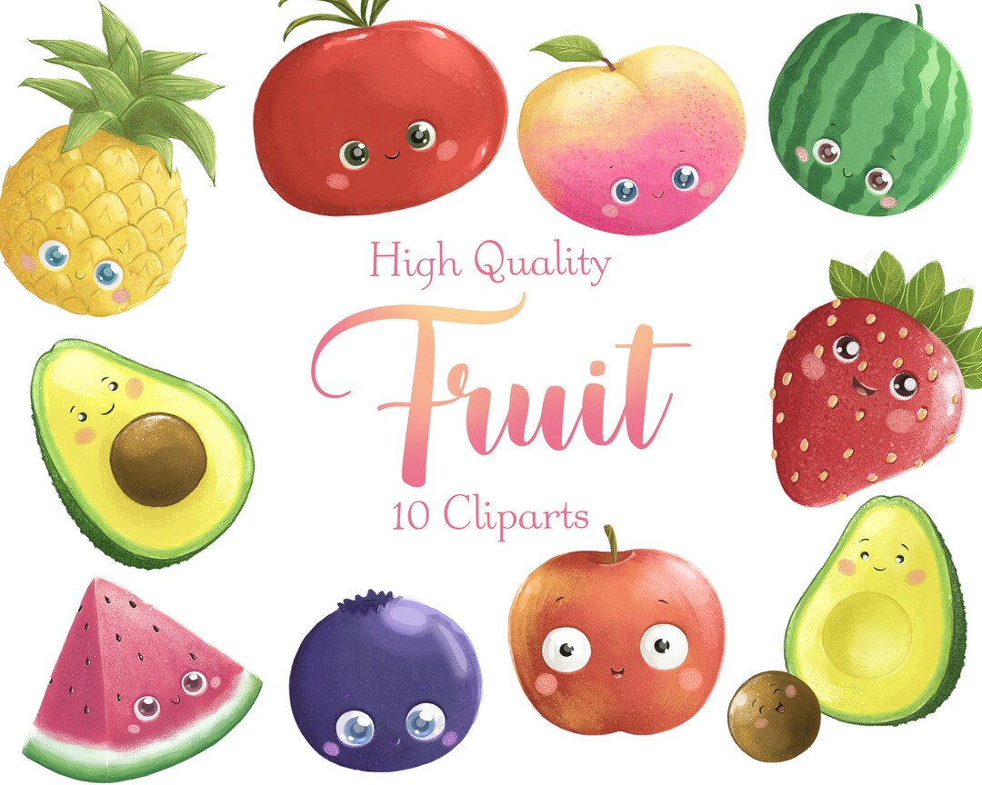 Cute Fruit Cliparts • Healthy Food Stickers • Veggie Food PNG • Freshly ...