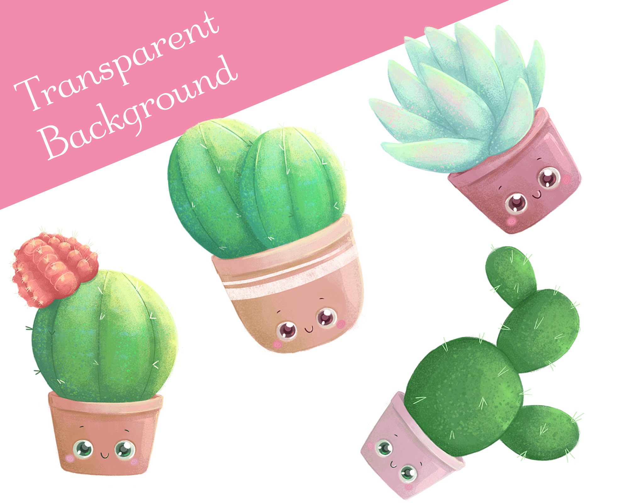 Cute Cactus Cliparts • Plant Stickers • Succulent PNG • Cute Plant ...
