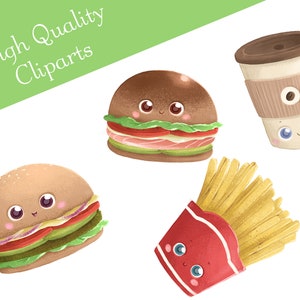 Cute Fast Food Cliparts Kawaii Food Stickers Junk Food PNG Comfort Food ...