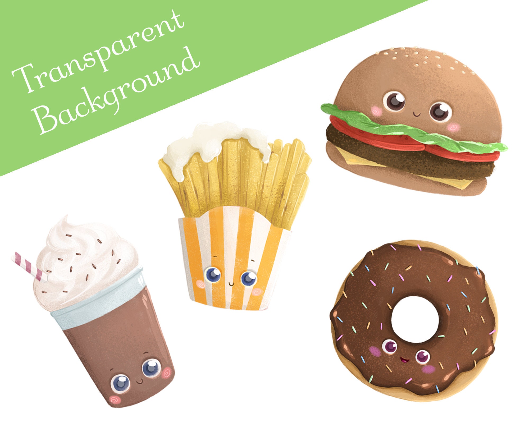 Cute Fast Food Cliparts • Kawaii Food Stickers • Junk Food PNG ...