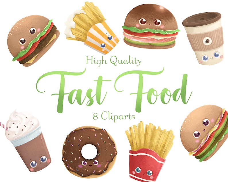 Cute Fast Food Cliparts • Kawaii Food Stickers • Junk Food PNG ...