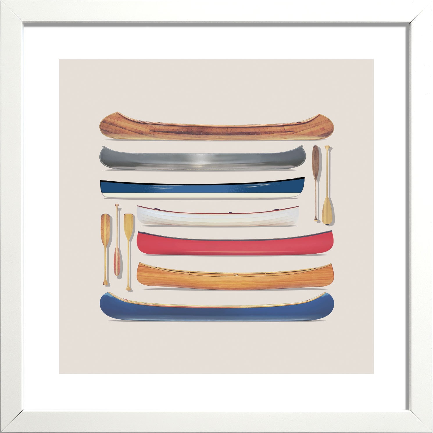 Classic Canoes & Paddles Art Print: Minimalist Modern Wall - Etsy