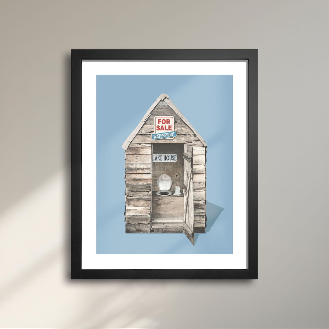 Funny Outhouse Art Print – ‘waterfront for Sale’ Rustic Latrine Sign ...