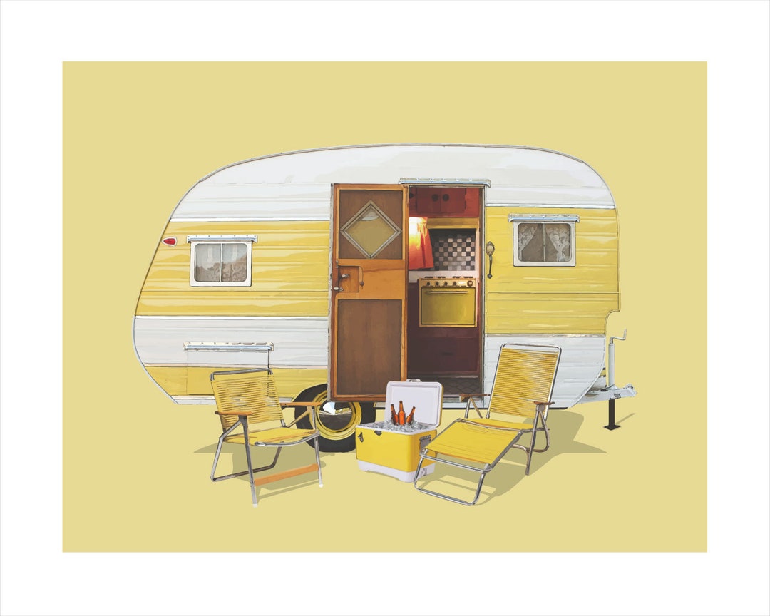 1956 Jewel Camping Trailer Wall Art: Retro Painting of a Vintage, Mid ...