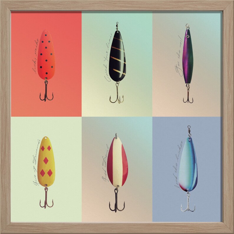 Classic Fishing Lure Collage Art Print. Unique Wall Art for - Etsy