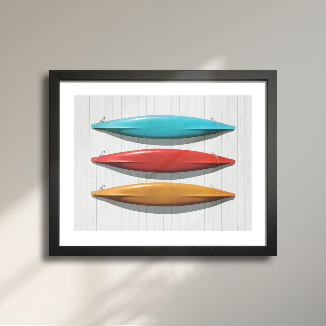 Three Canoes Wall Art – Colourful Canoes Hanging on Whitewashed Wall ...