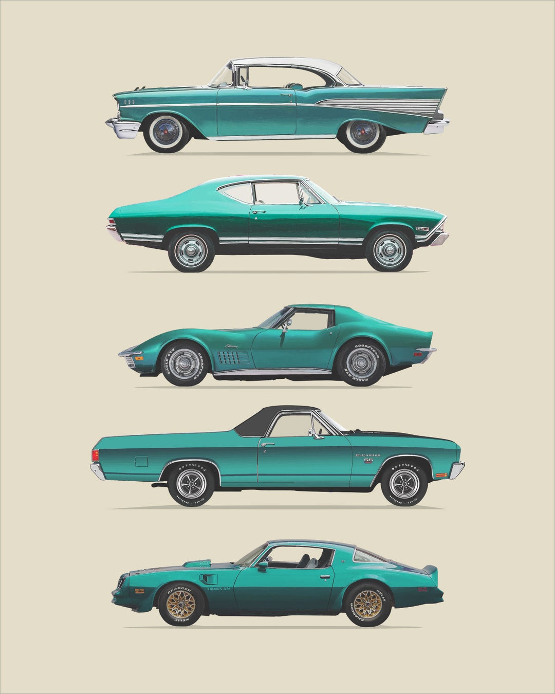 Vintage General Motors Muscle Cars: Wall Art for Car Fans, Man Cave ...