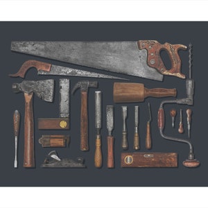 Antique Carpentry Tools Wall Art for Tool Fans, Man Cave Decor, Vintage ...