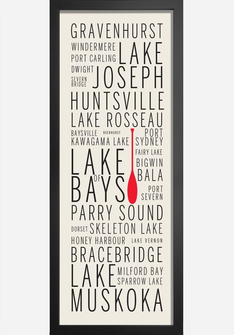 Muskoka Lake Names Art Print – Minimalist Typographic Cottage Wall ...