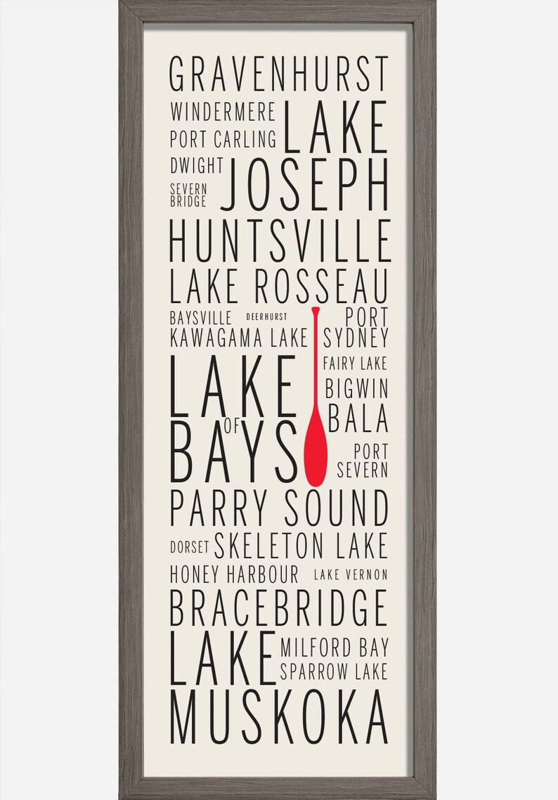 Muskoka Lake Names Art Print – Minimalist Typographic Cottage Wall ...