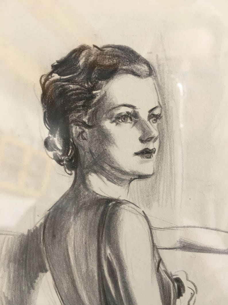 Art Deco 1935 fashion John F Gould original pencil drawing 1935 - Etsy.de