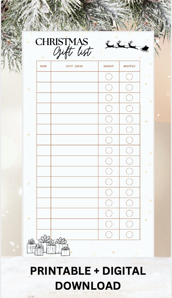 Christmas Gold Digital Gift List | Printable Christmas List | Kids ...