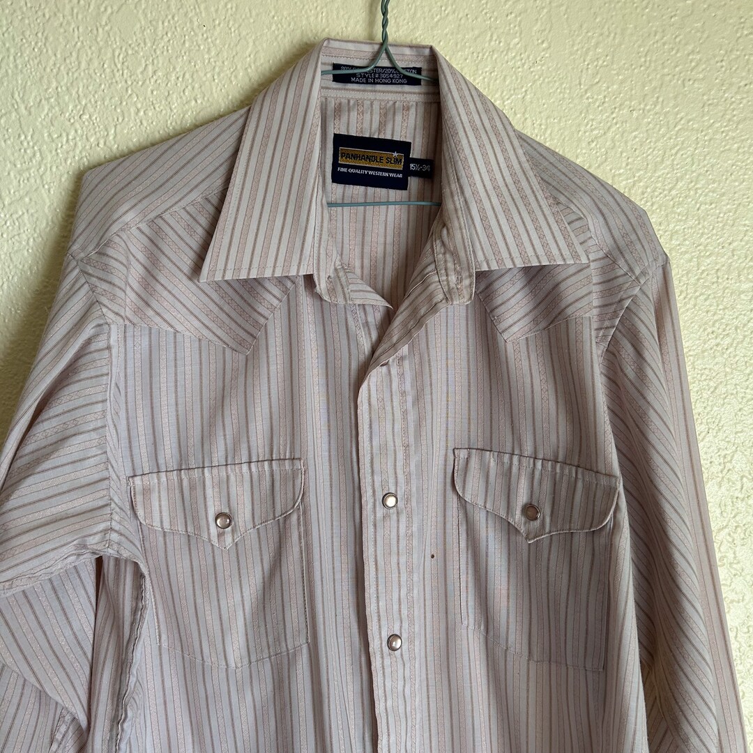 Vintage Panhandle Slim Pearl Snap Shirt, Grey and Beige Striped Pearl ...