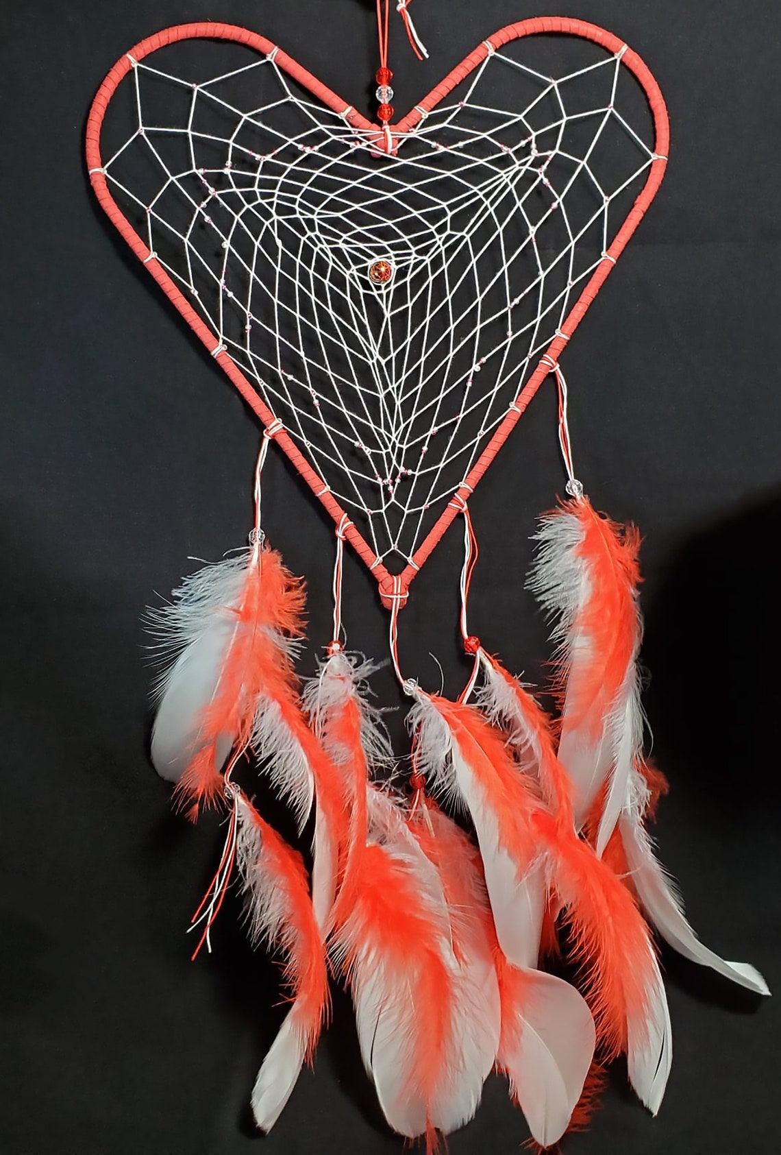 Red and White Heart Shaped Dream Catcher | Etsy