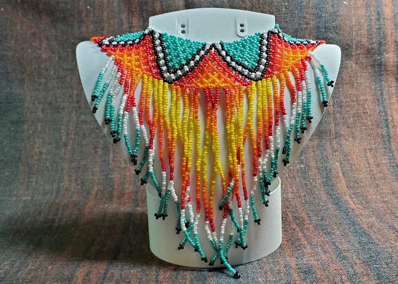 Native American Fringe Hand Beaded Collar Necklace - Etsy