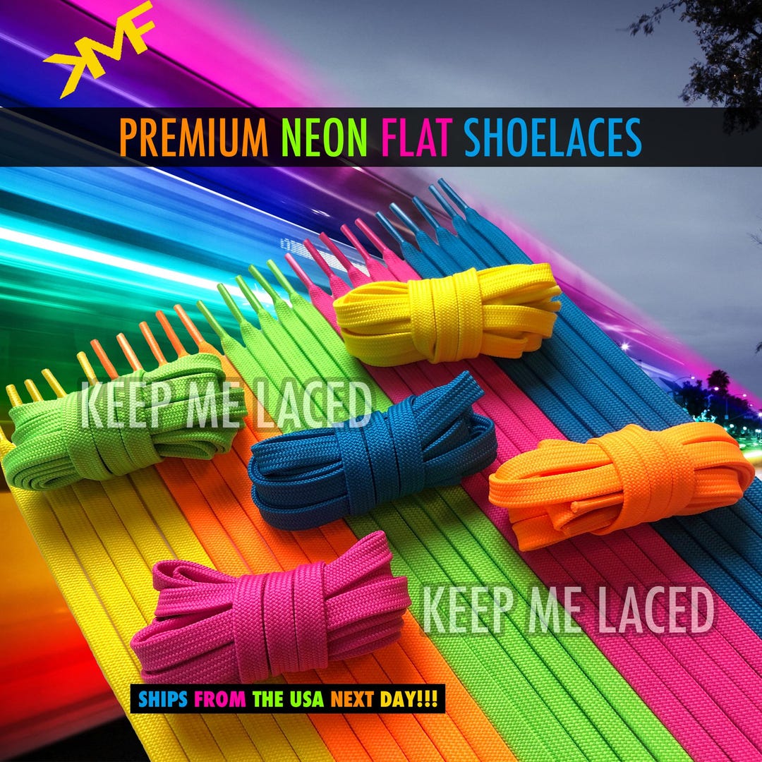 Flat Neon Vibrant Premium Shoelaces Colorful Laces Fast Shipping - Etsy