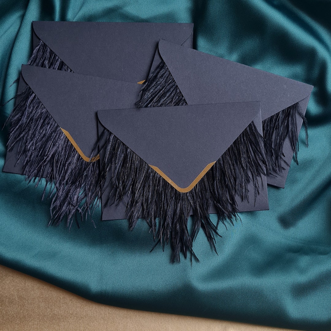 5 Black Gold Envelopes With Feathers Romantic Event Dark Vampire Art ...