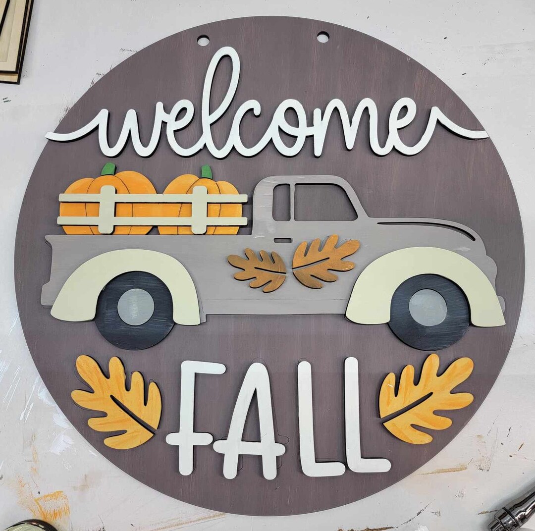 Welcome Fall Pumpkin Truck Sign, Fall Door Hanger, Fall Wall Decoration ...