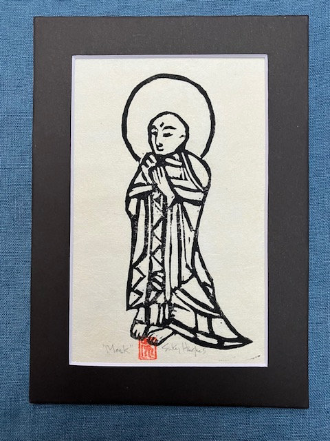 Monk, Zen Monk, Shingon Monk, Buddhist Praying,matted Linocut Print ...