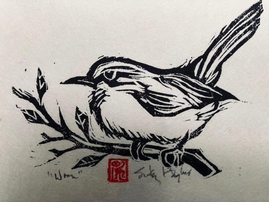 Wren, Original Linocut, Hand-pulled Print, Jenny Wren, Bird Linocut ...