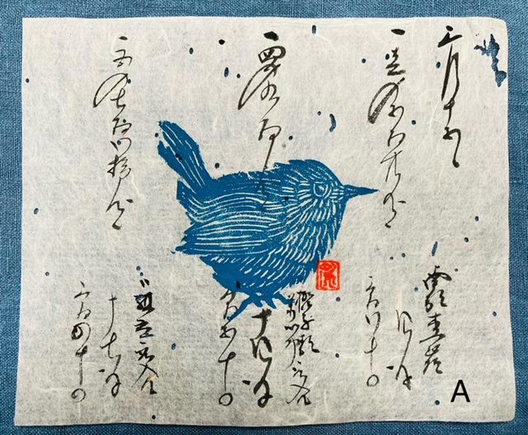 Blue Wren Wren in Grass Writing, Original Linocut, Hand-pulled Print ...