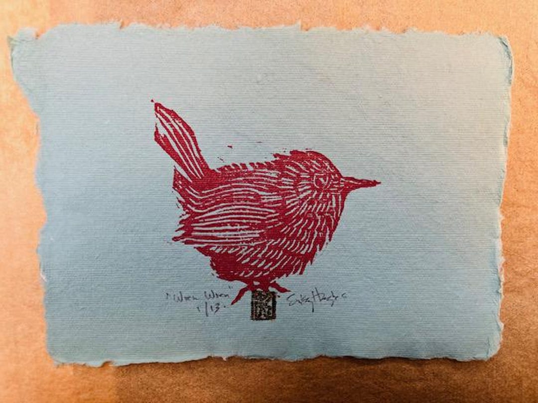 Celadon Wren Wren, Original Linocut, Hand-pulled Print, Limited Edition ...