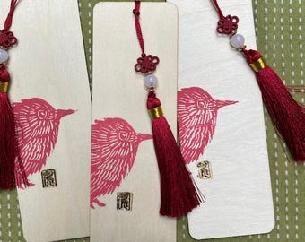 Wren Linocut Bookmark, Handprinted Bookmarks, Chinese Tassel, Book ...