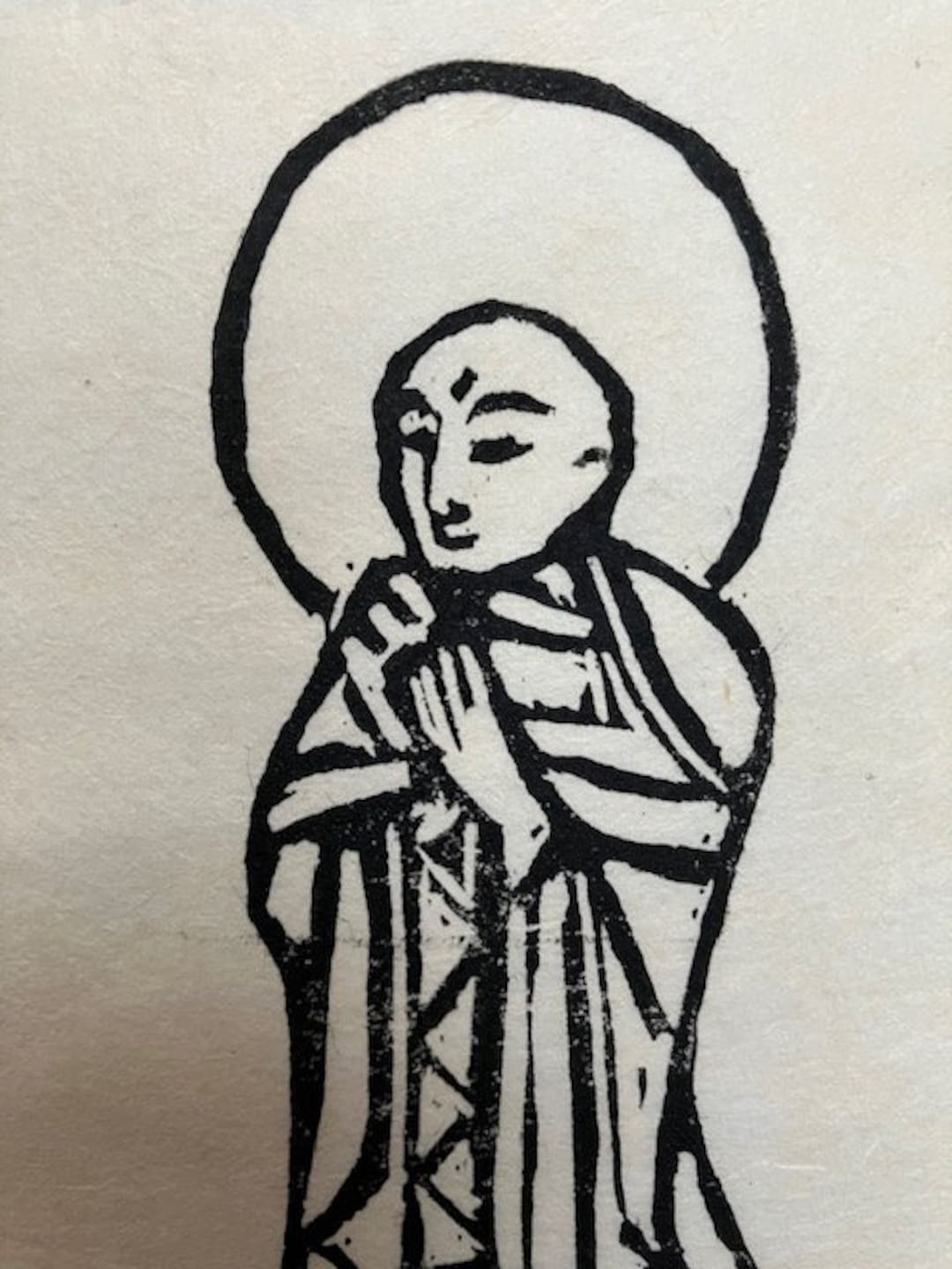 Monk, Zen Monk, Shingon Monk, Buddhist Praying,matted Linocut Print ...