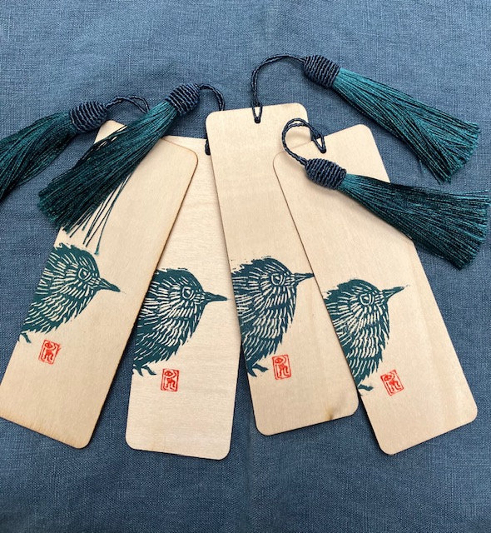 Wren Linocut Bookmark, Handprinted Bookmarks, Chinese Tassel, Book ...