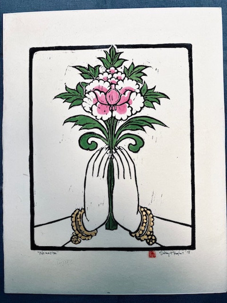 Namaste, Buddhist Art, Hand Holding Flower, Tibetan Buddhist, Original ...