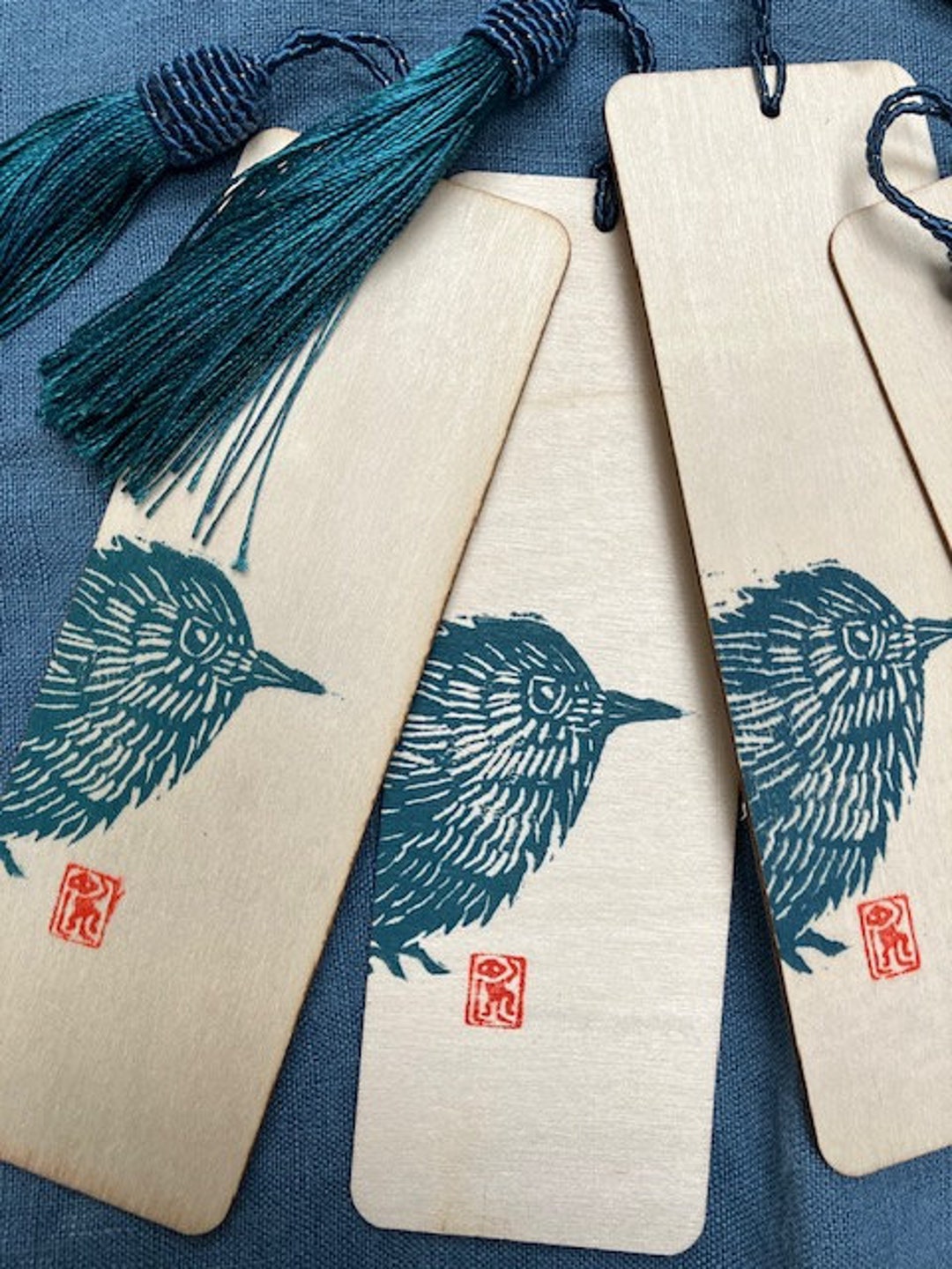 Wren Linocut Bookmark, Handprinted Bookmarks, Chinese Tassel, Book ...