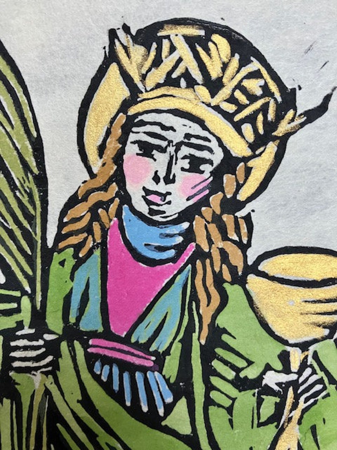 Saint Barbara, Santa Barbara, Medieval Inspired Print, Original Linocut ...